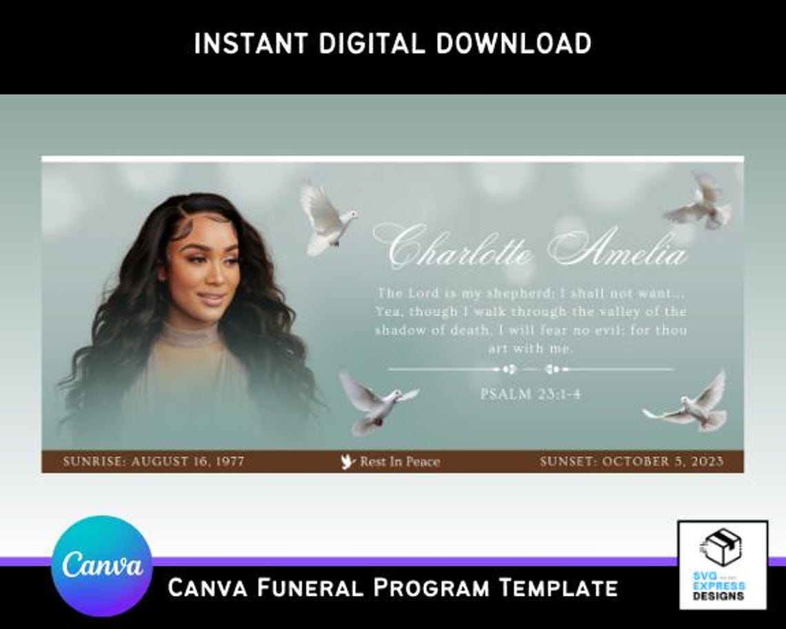 Dusty Teal and Brown Funeral Casket Panel Canva Template | 31x14 in ...