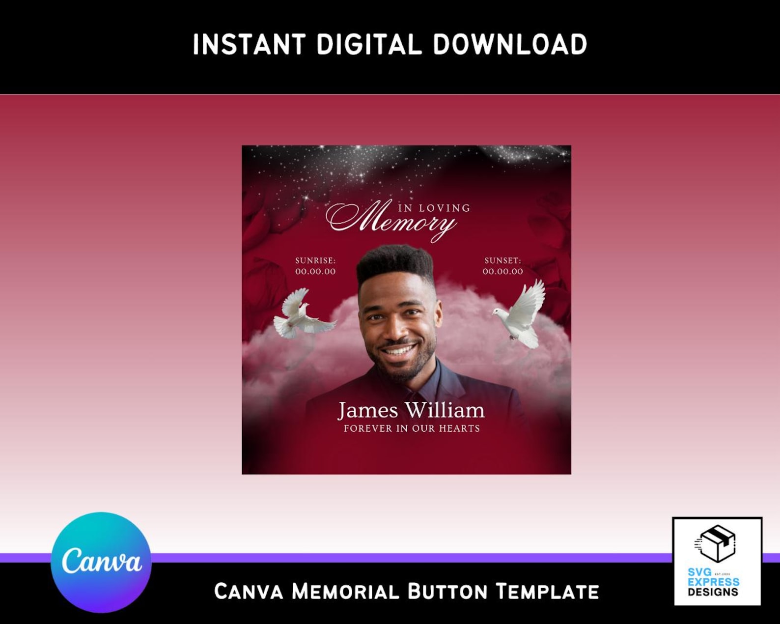 Editable Black and Red Memorial Button Template | Canva RIP Keepsake ...
