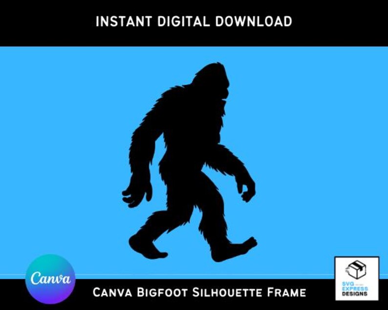Canva Bigfoot Sasquatch Silhouette Frame Templates, Editable Outline ...