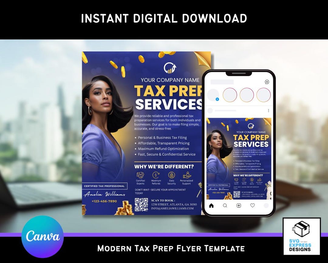 Modern Tax Prep Marketing Template | Accountant Promo Design | Editable ...