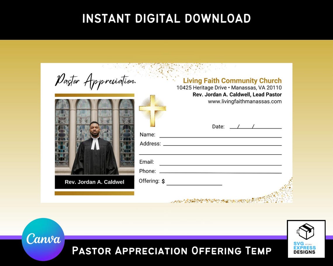 Black and Gold Pastor Appreciation Offering Envelopes Template | Canva ...