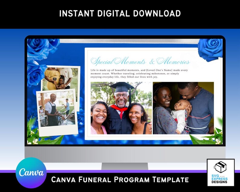 Blue Roses Funeral Slideshow Template: 10-slide Memorial Video (canva ...