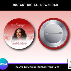 Editable Pink and Dark Red Roses Memorial Button Template | Canva RIP ...