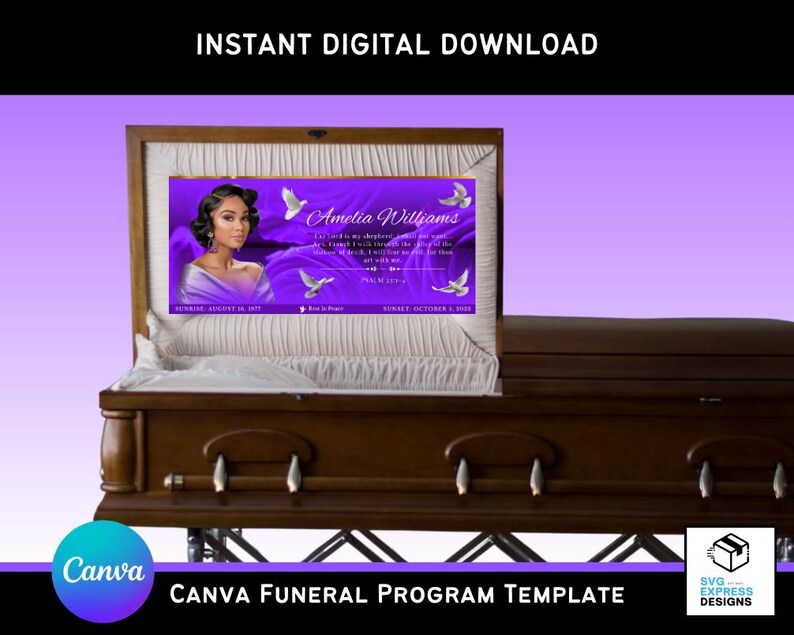 Violet Roses Funeral Casket Panel Template: Editable Memorial Design ...