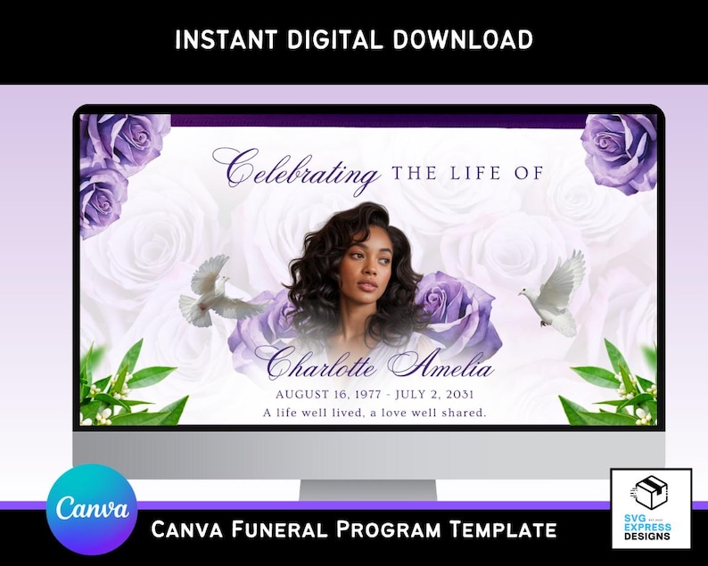 Purple and White Roses Funeral Slideshow Template: 10-slide Memorial ...