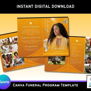 Bright Yellow-orange Canva Funeral Program Template – Elegant Bi-fold ...