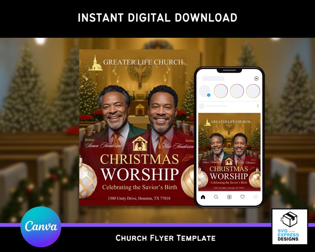 Christmas Worship Celebration Service Church Flyer Template | Canva ...