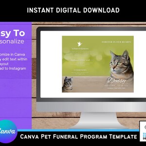 Pet Loss Funeral Program Template for Cats – Elegant Bi-fold Brochure ...
