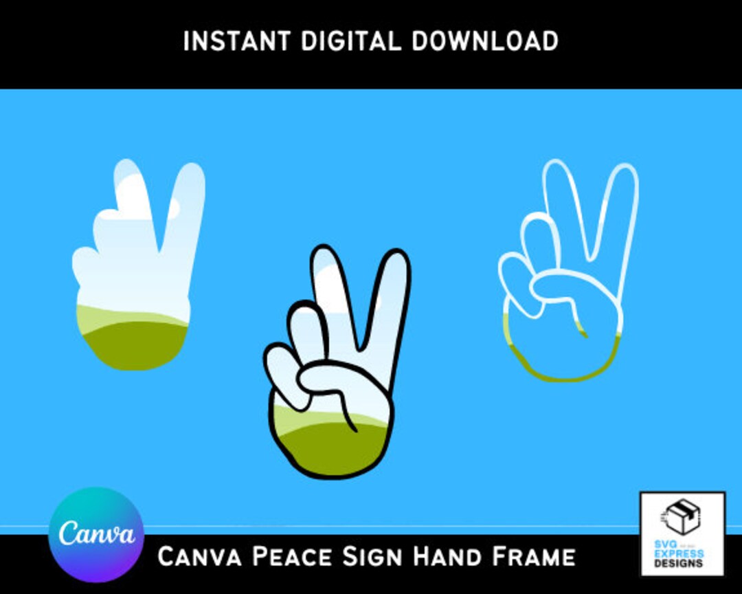 Peace Sign Hand Frame Template for Canva – Editable Photo Frames ...