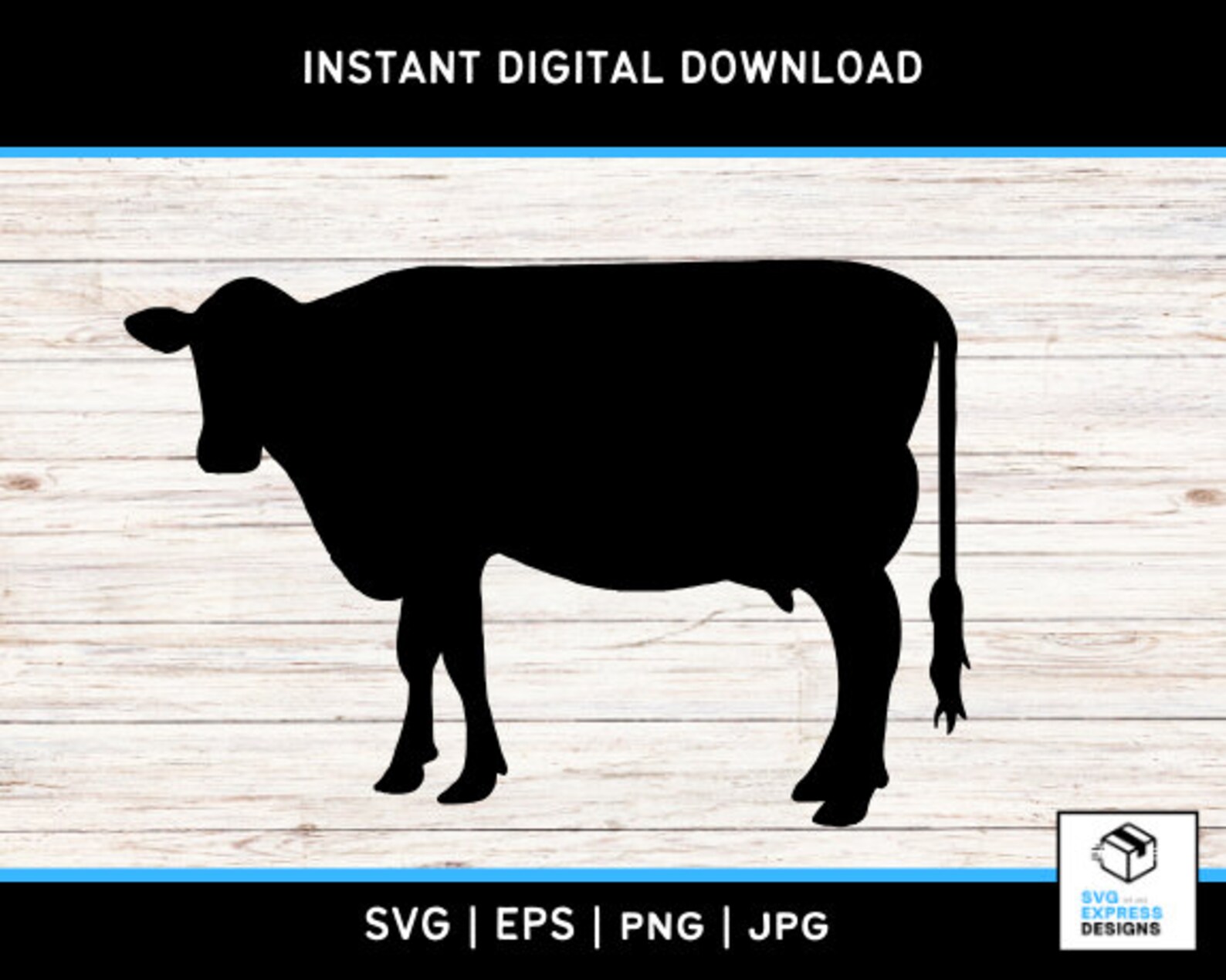 Cow Silhouette SVG, Farm Animal Clipart, Cute Cow Vector Illustration ...