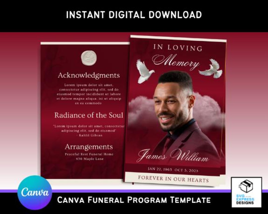 Maroon and Cream Canva Funeral Program Template – Elegant Bi-fold ...