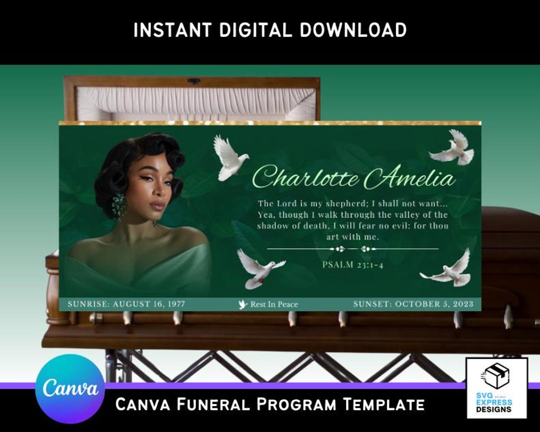 Green Forest Funeral Casket Panel Canva Template | 31x14 in Editable ...