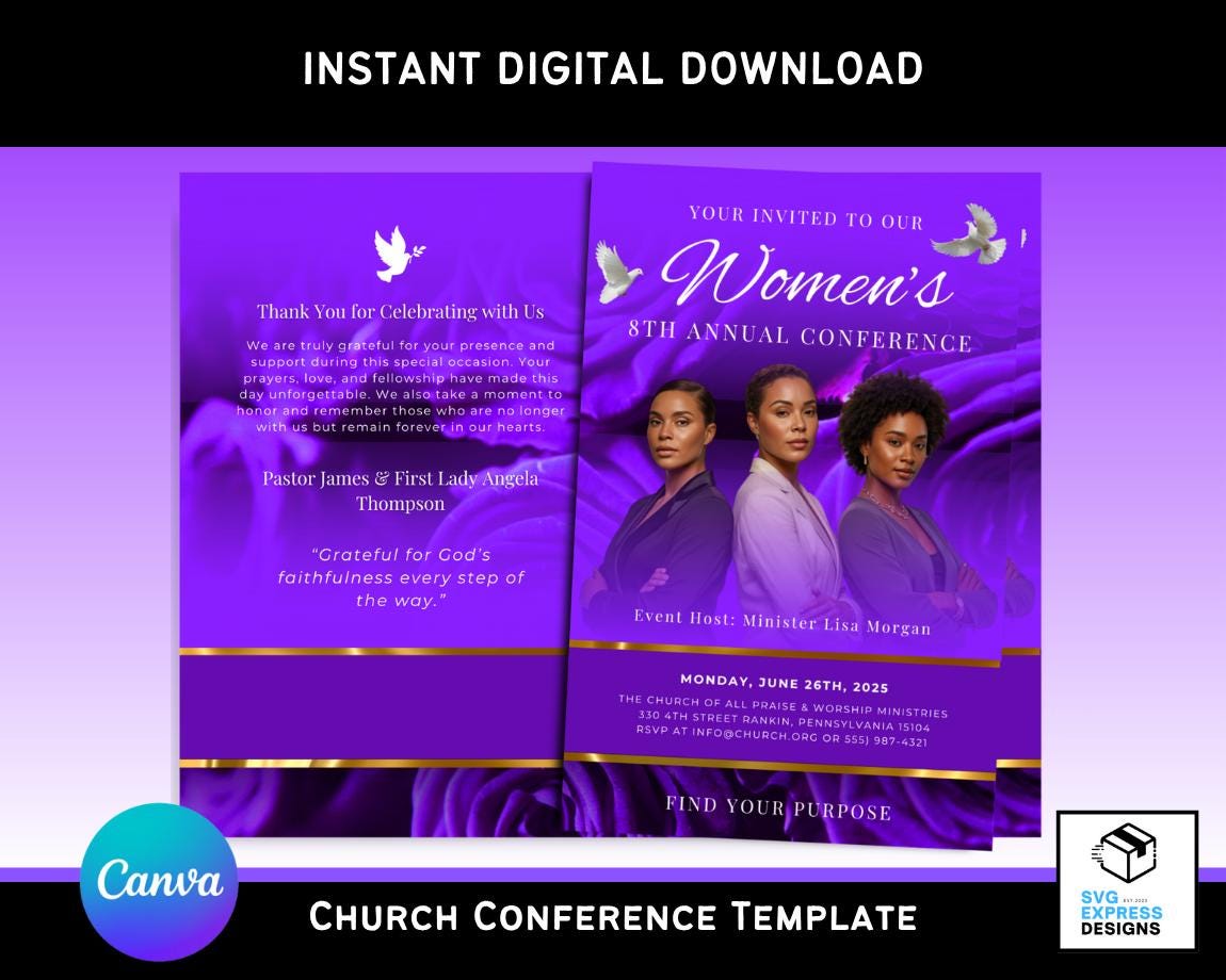 Violet Church Conference Program Template: Bi-fold Design (canva ...