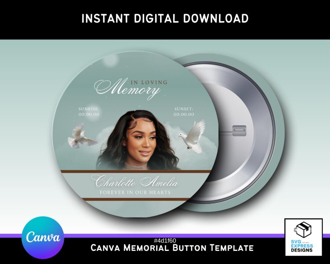 Editable Dusty Teal and Brown Memorial Button Template | Canva RIP ...