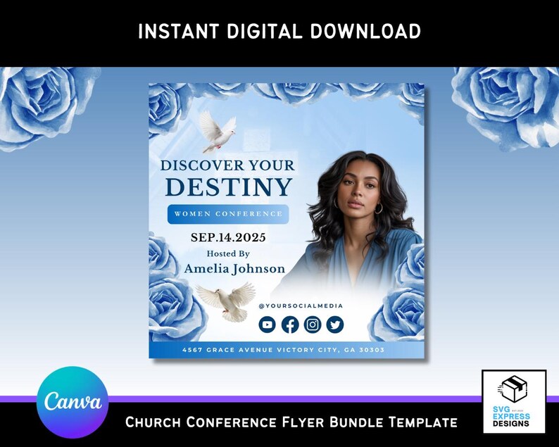 4-pack Blue Church Conference Flyer Bundle: Editable Blue Church ...