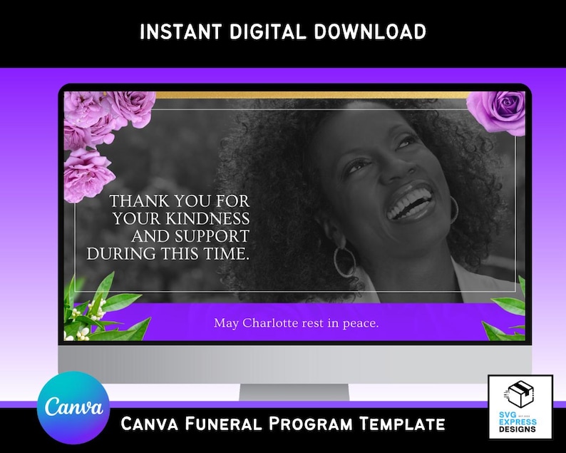 Purple Roses Funeral Slideshow Template: 10-slide Memorial Video (canva ...