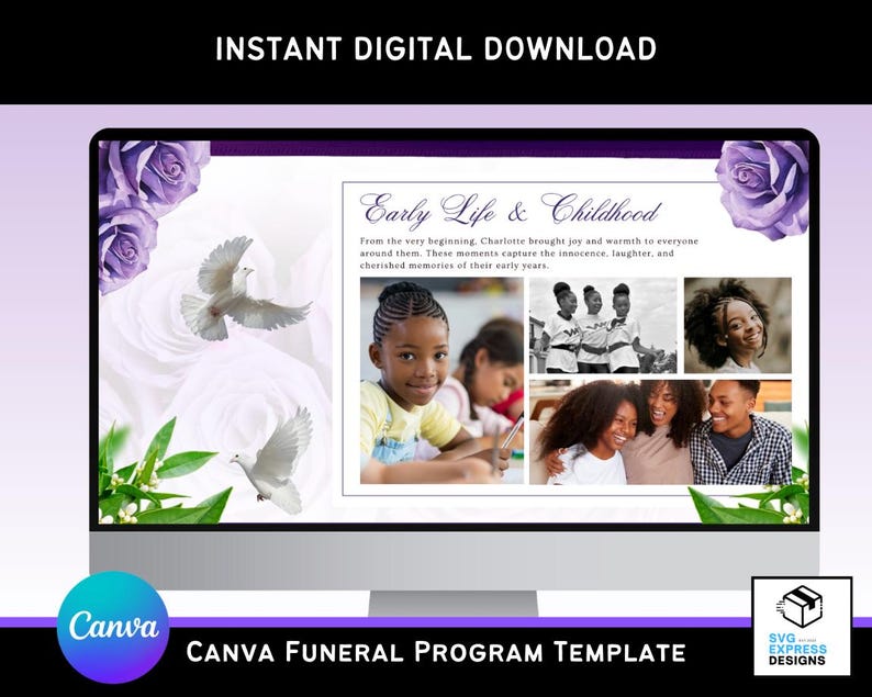 Purple and White Roses Funeral Slideshow Template: 10-slide Memorial ...