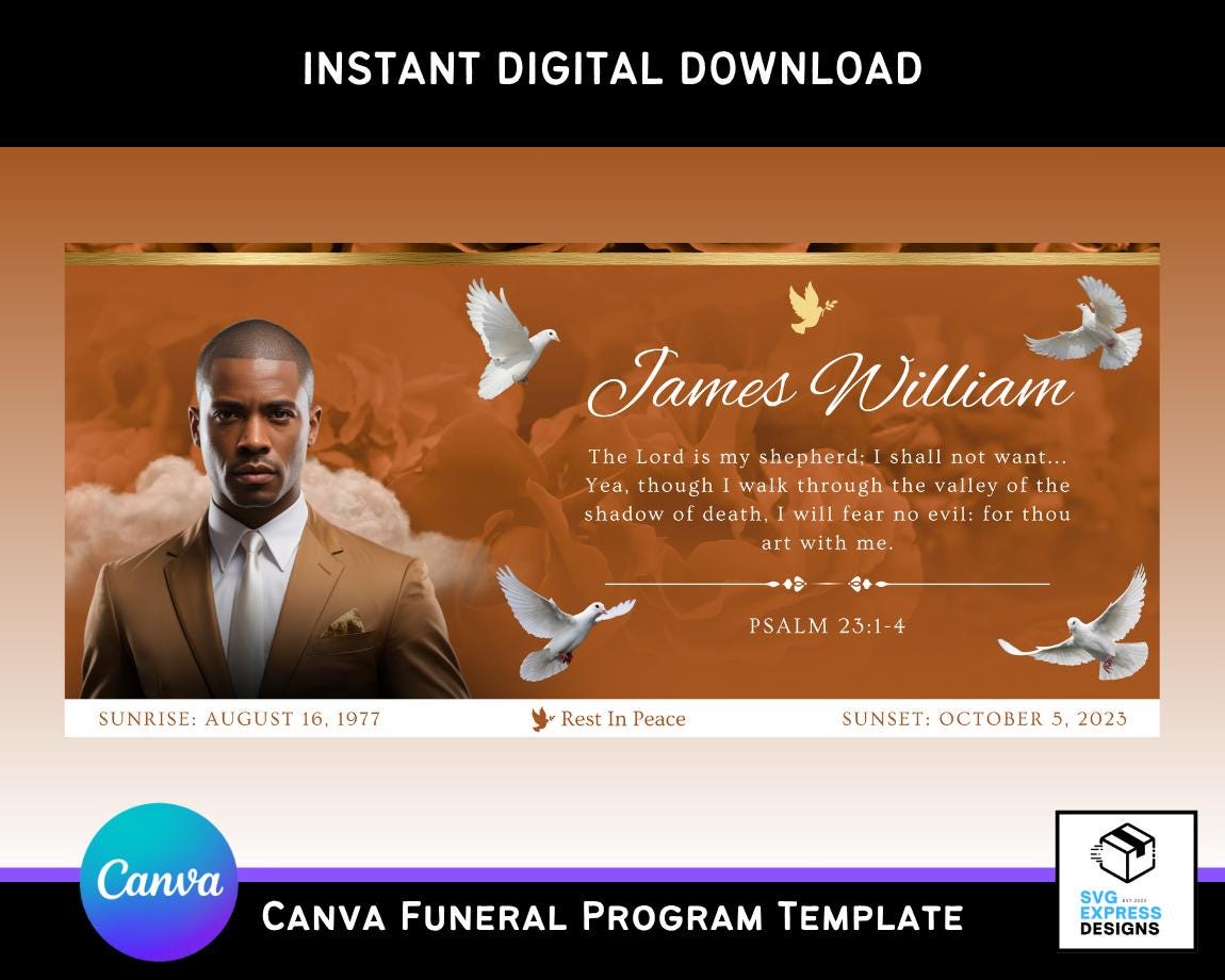 Brown Roses Funeral Casket Panel Canva Template | 31x14 in Editable ...