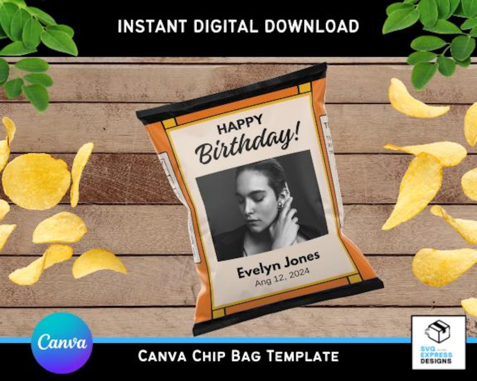 Orange & Yellow Chip Bag Template, Party Decorations - Easy ...