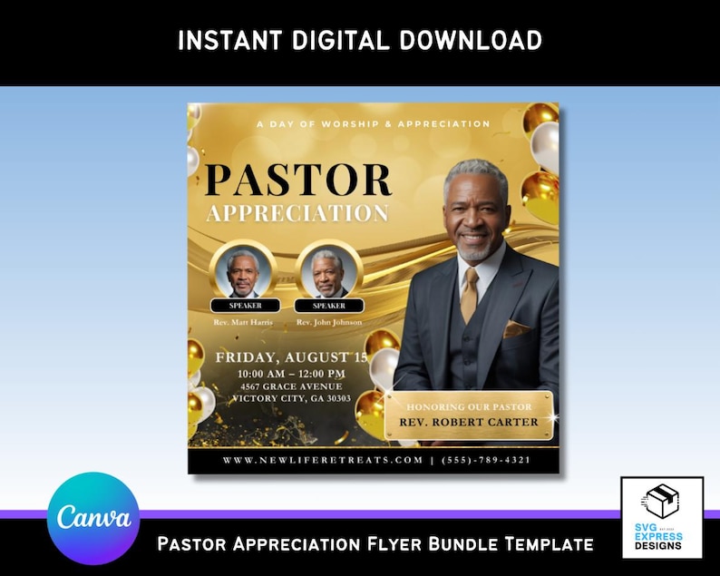 Pastor Appreciation Flyer Bundle: Editable Church Program Canva ...