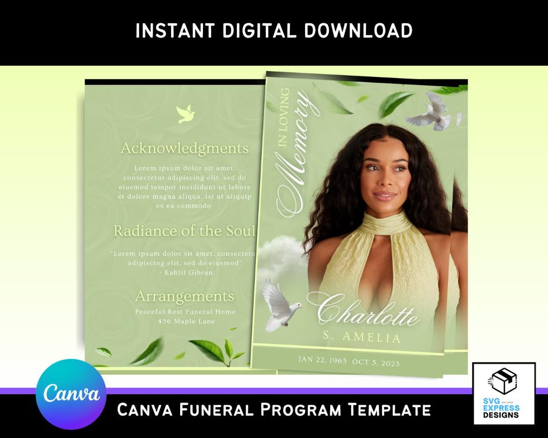 Lime Cream Canva Funeral Program Template – Elegant Bi-fold Brochure ...