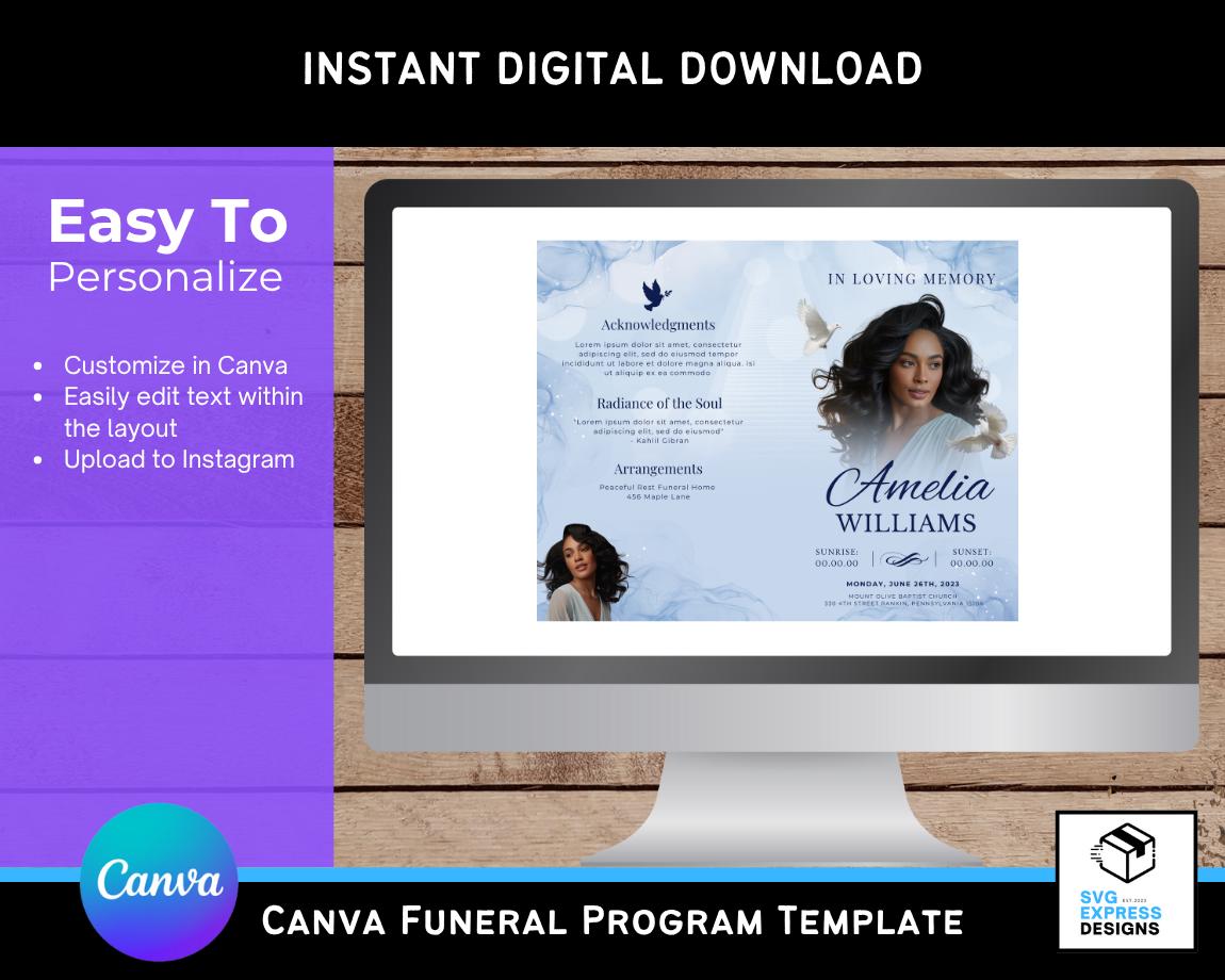 Light Blue Cloud Funeral Program Template: Bi-fold Brochure (canva ...