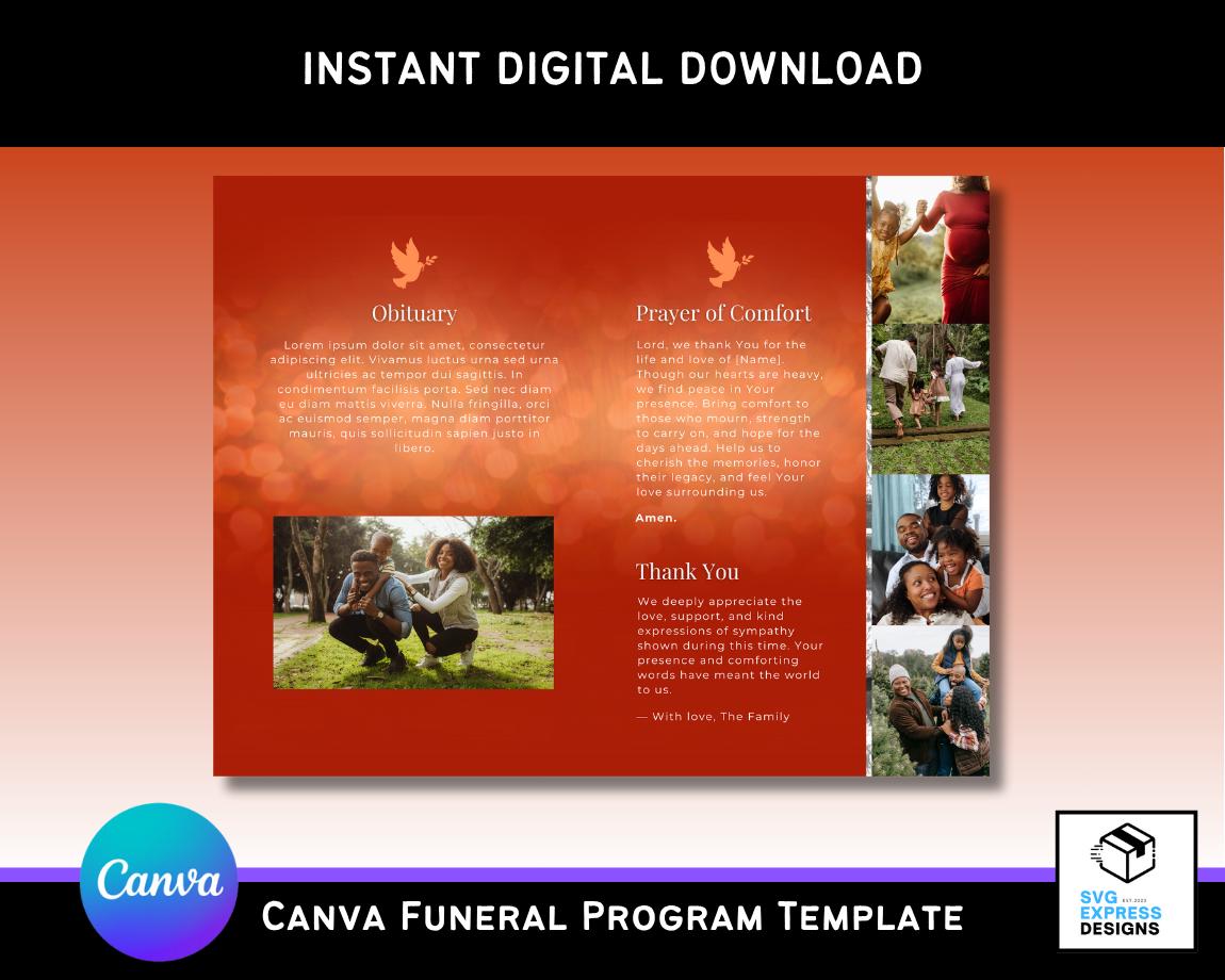 Burnt Orange Dove Funeral Program Template: Elegant Bi-fold Brochure ...