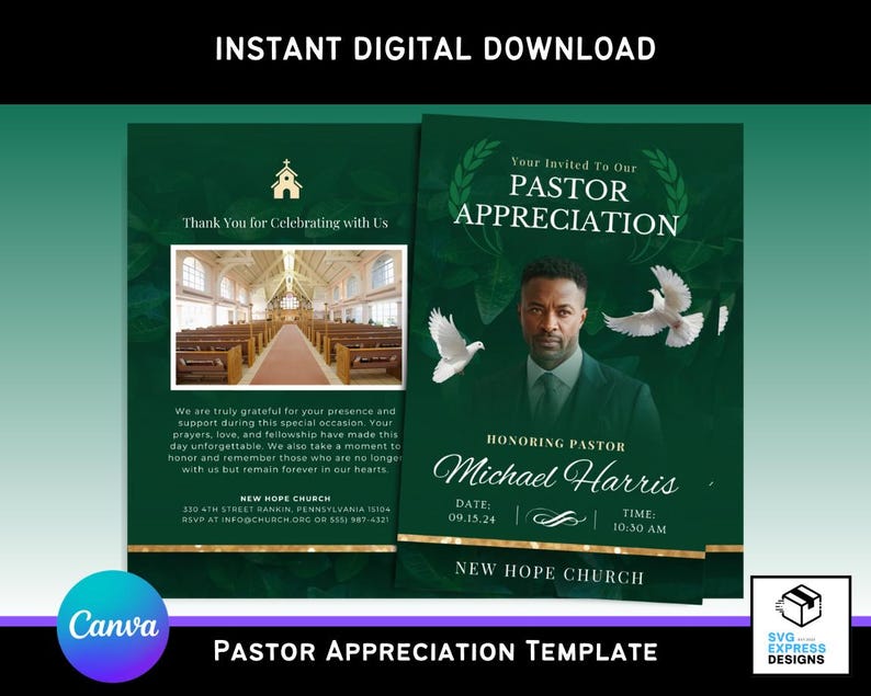 Editable Pastor Appreciation Program Template: Green Forest Design ...