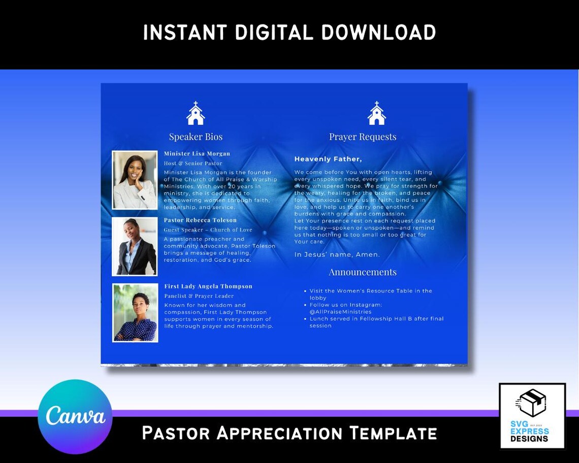 Editable Pastor Appreciation Program Template: Blue & Silver Church ...
