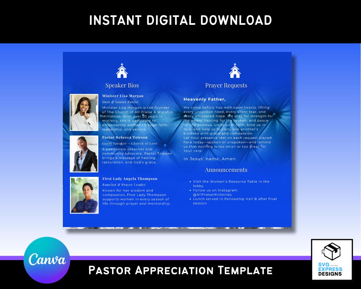 Editable Pastor Appreciation Program Template: Blue & Silver Church ...