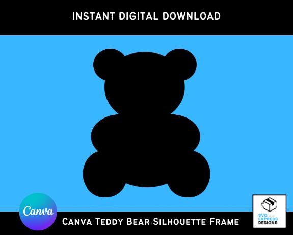 Canva Teddy Bear Silhouette Frame Templates, Editable Outline Design ...