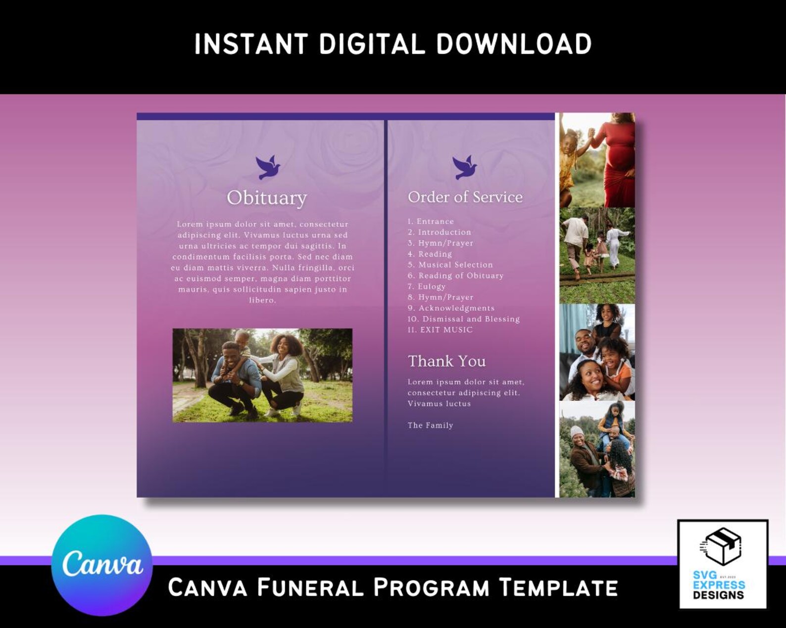 Pink Purple Gradient Canva Funeral Program Template – Elegant Bi-fold ...