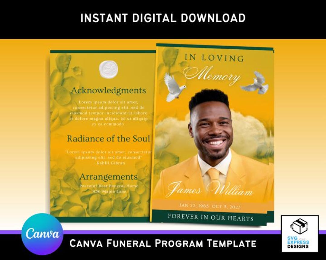 Green and Yellow Canva Funeral Program Template – Elegant Bi-fold ...