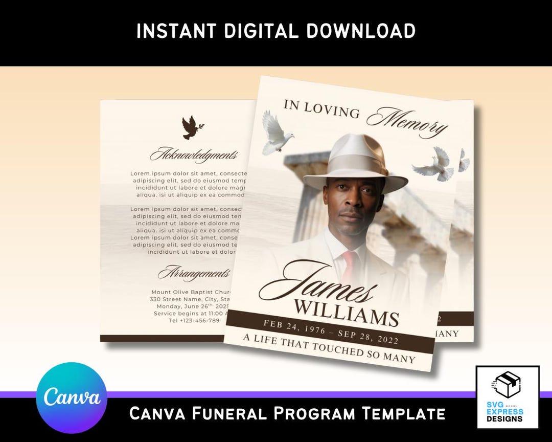 Cream and Brown Canva Funeral Program Template – Elegant Bi-fold ...