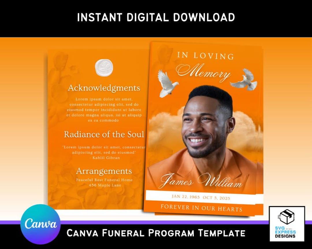 Orange and White Canva Funeral Program Template – Elegant Bi-fold ...