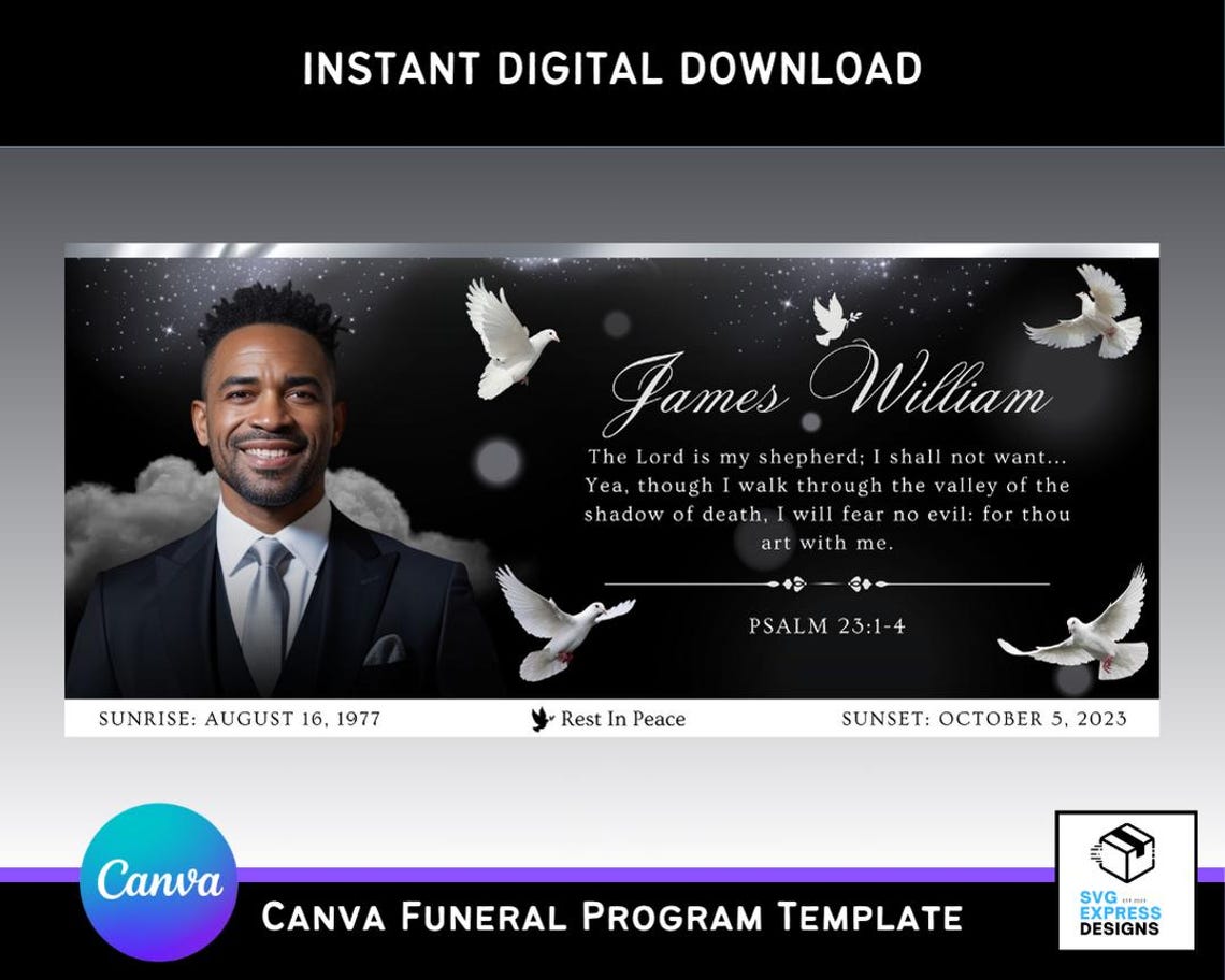 Black and Silver Funeral Casket Panel Canva Template | 31x14 in ...