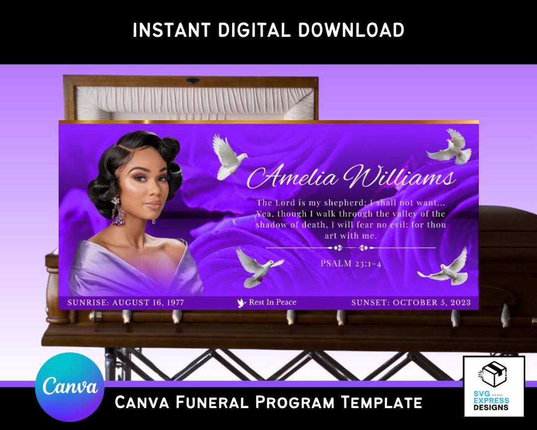 Violet Roses Funeral Casket Panel Template: Editable Memorial Design ...