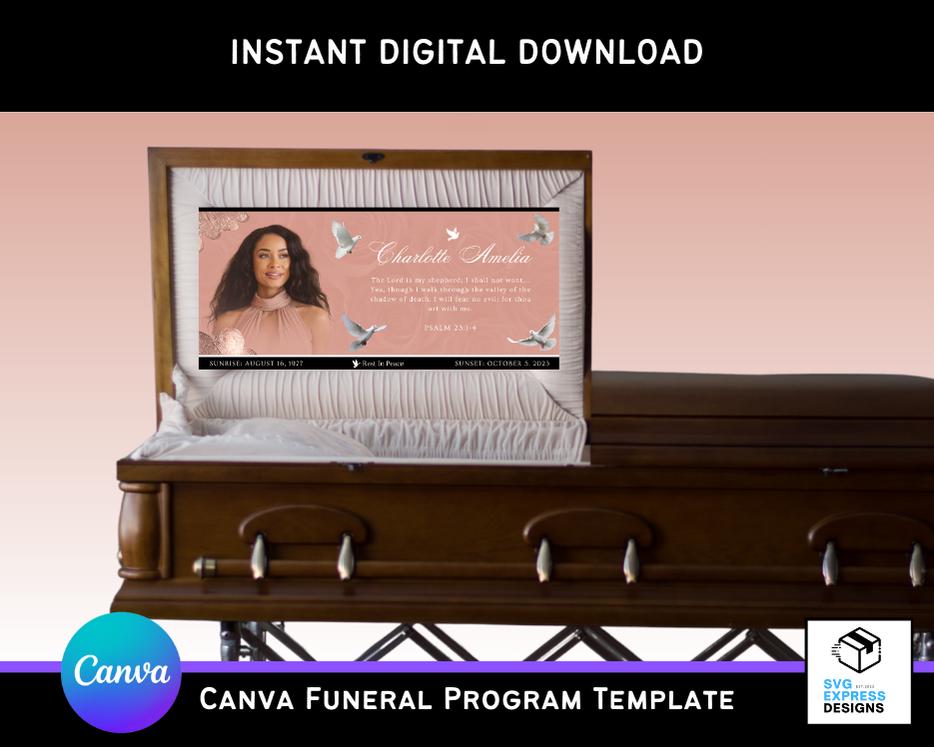 Rose Gold Funeral Casket Panel Canva Template | 31x14 in Editable ...