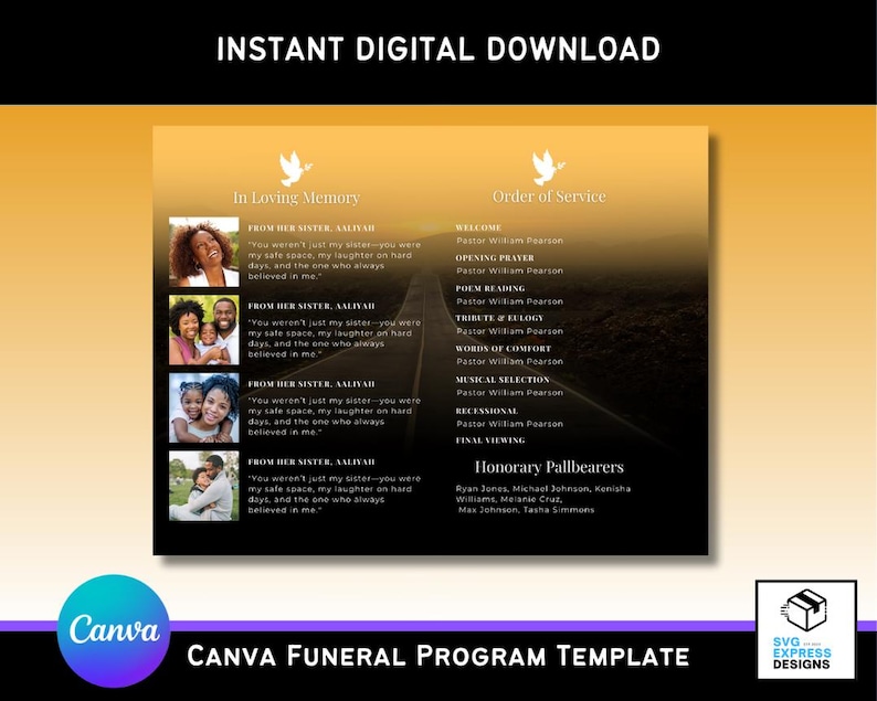 Motorcycle Rider Funeral Program Template: 'last Ride' Memorial (11x8.5 ...