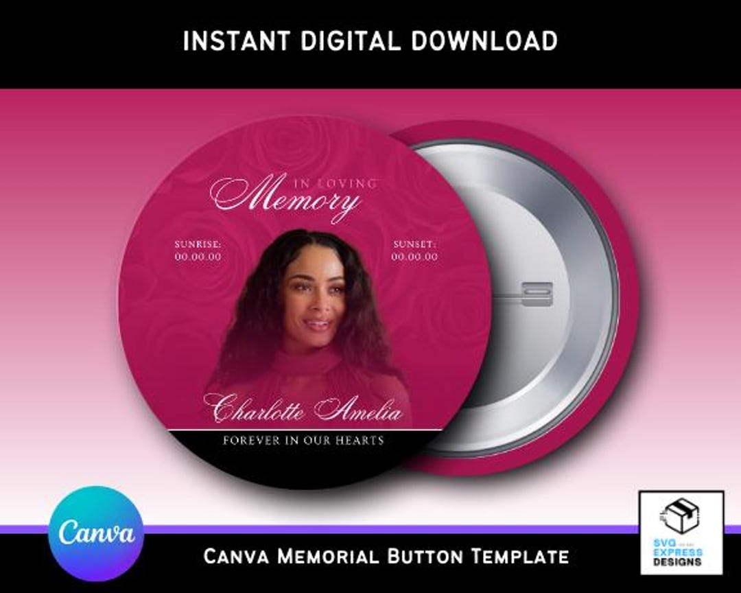 Editable Raspberry Memorial Button Template | Canva RIP Keepsake | 3x3 ...