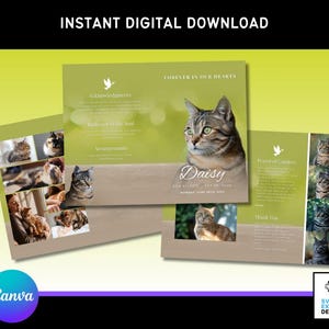 Pet Loss Funeral Program Template for Cats – Elegant Bi-fold Brochure ...
