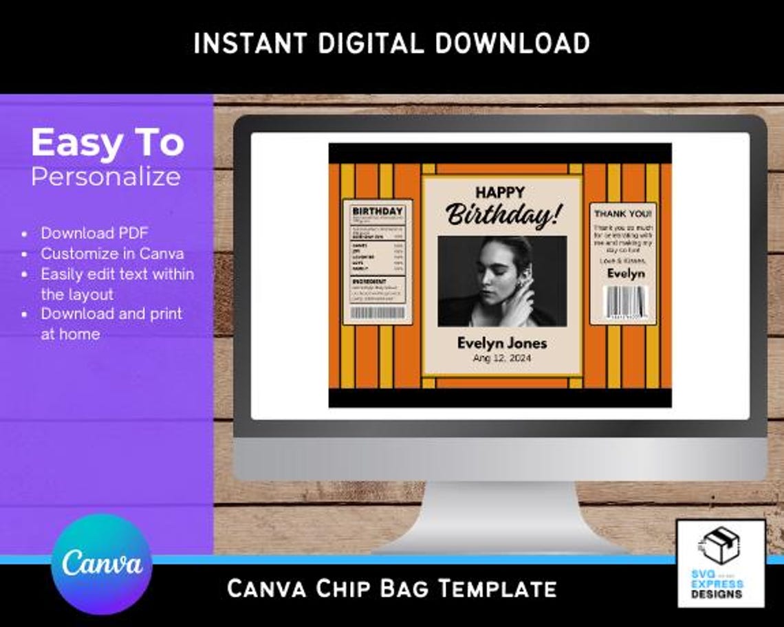 Orange & Yellow Chip Bag Template, Party Decorations - Easy ...