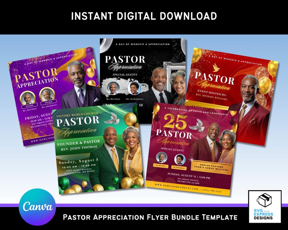 Elegant Pastor Appreciation Flyer Bundle: Editable Church Program Canva ...