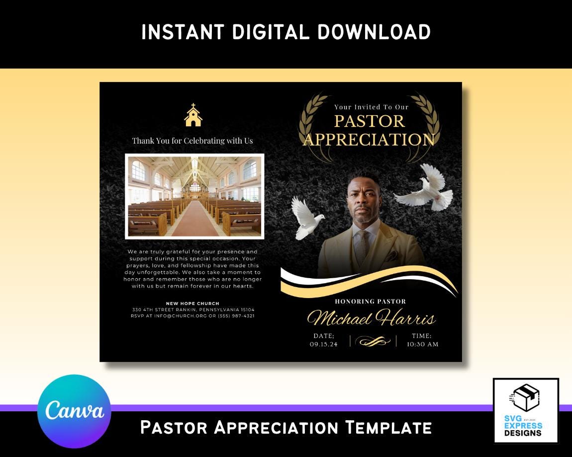 Black and Gold Pastor Appreciation Program Template: Editable Church ...