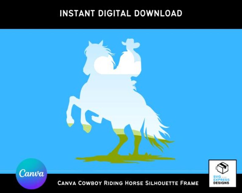 Canva Cowboy Riding Horse Silhouette Template - Editable Cowboy Canva ...