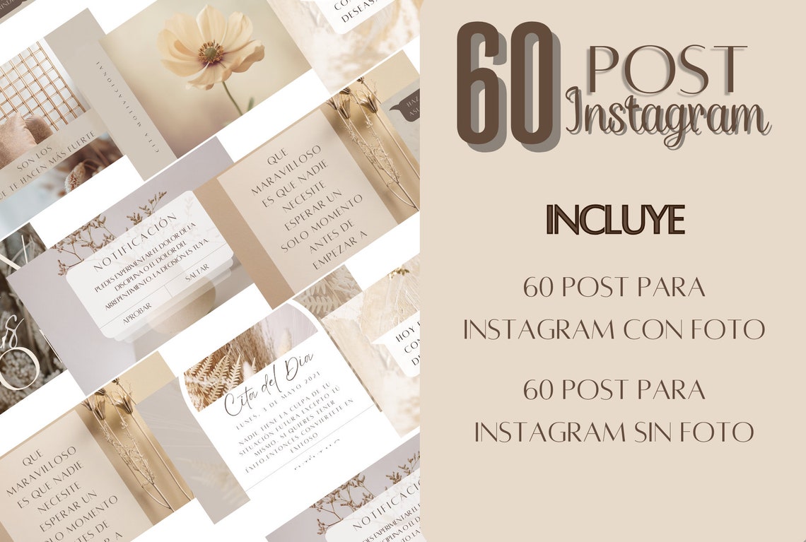 60 Plantillas De Post De Instagram CON Foto Y Sin Foto, Colores Beige ...