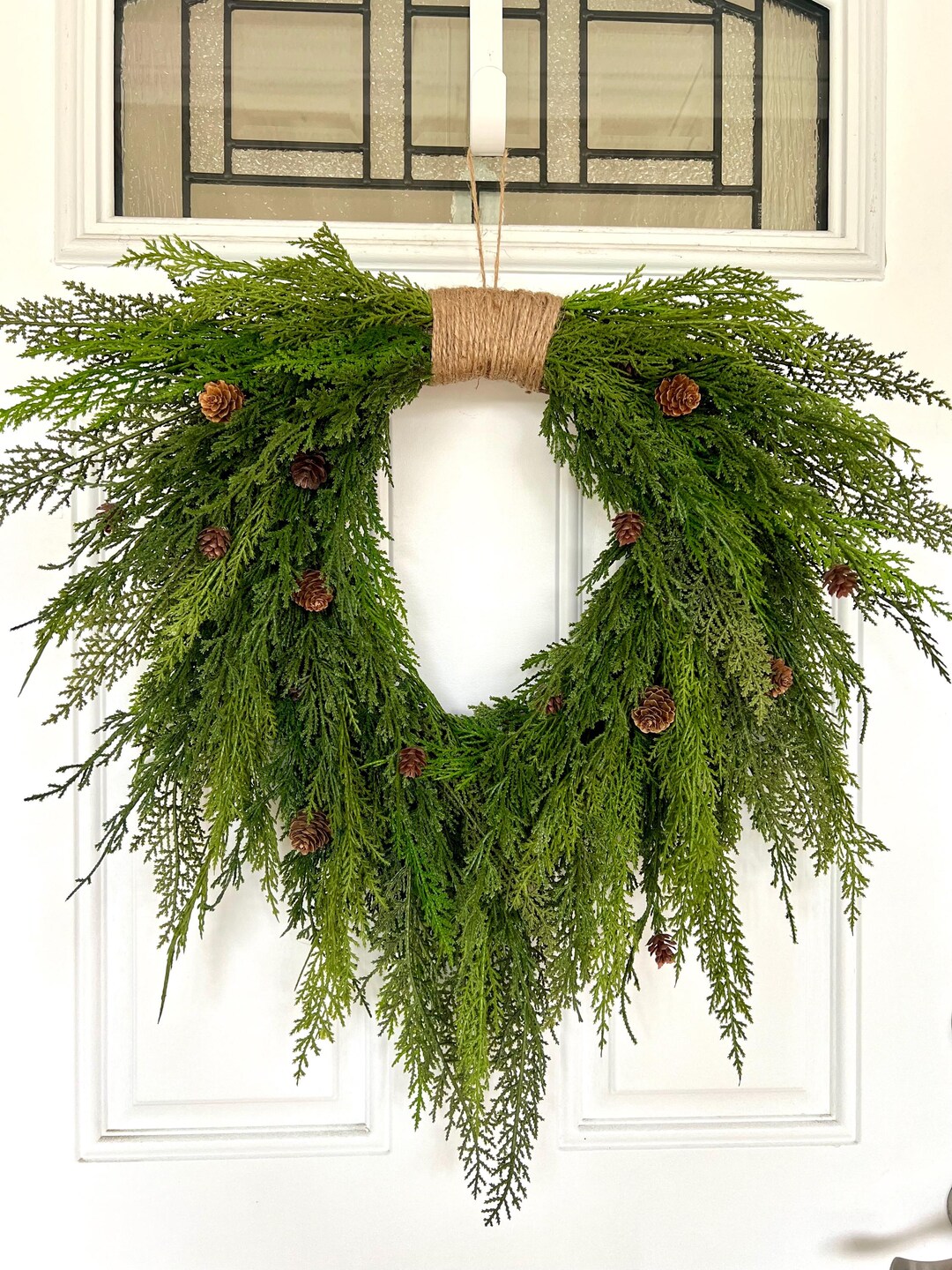 Cascading Real Touch Cedar Christmas Wreath: Rustic Farmhouse Christmas ...