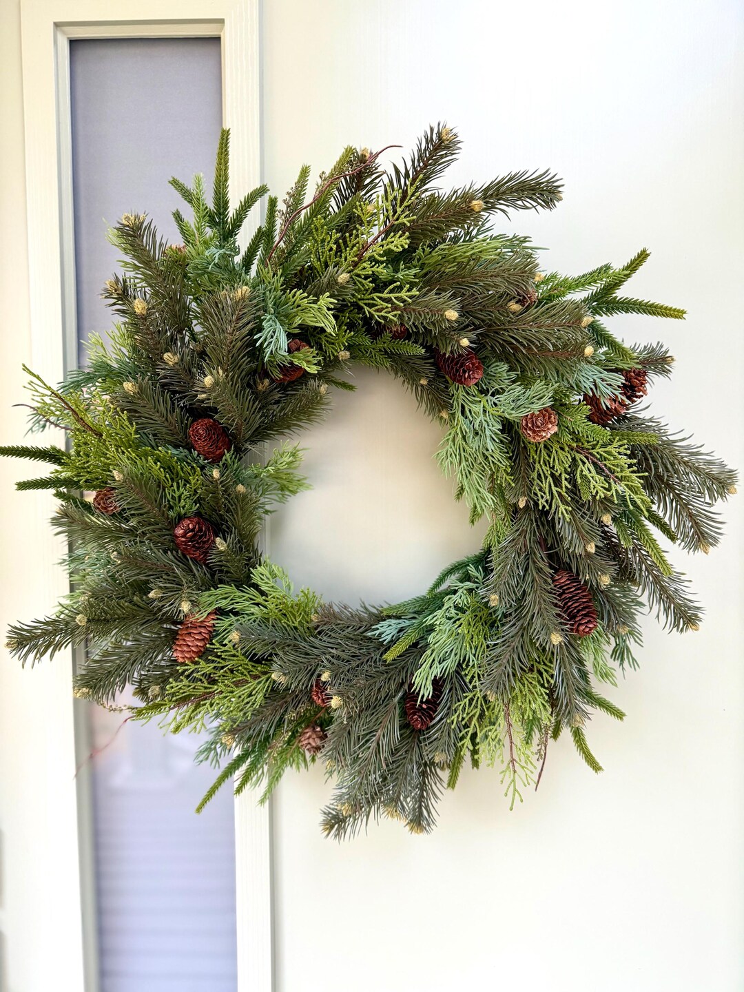 Greenery Christmas Wreath With Pinecones, Rustic Christmas Wreath for ...