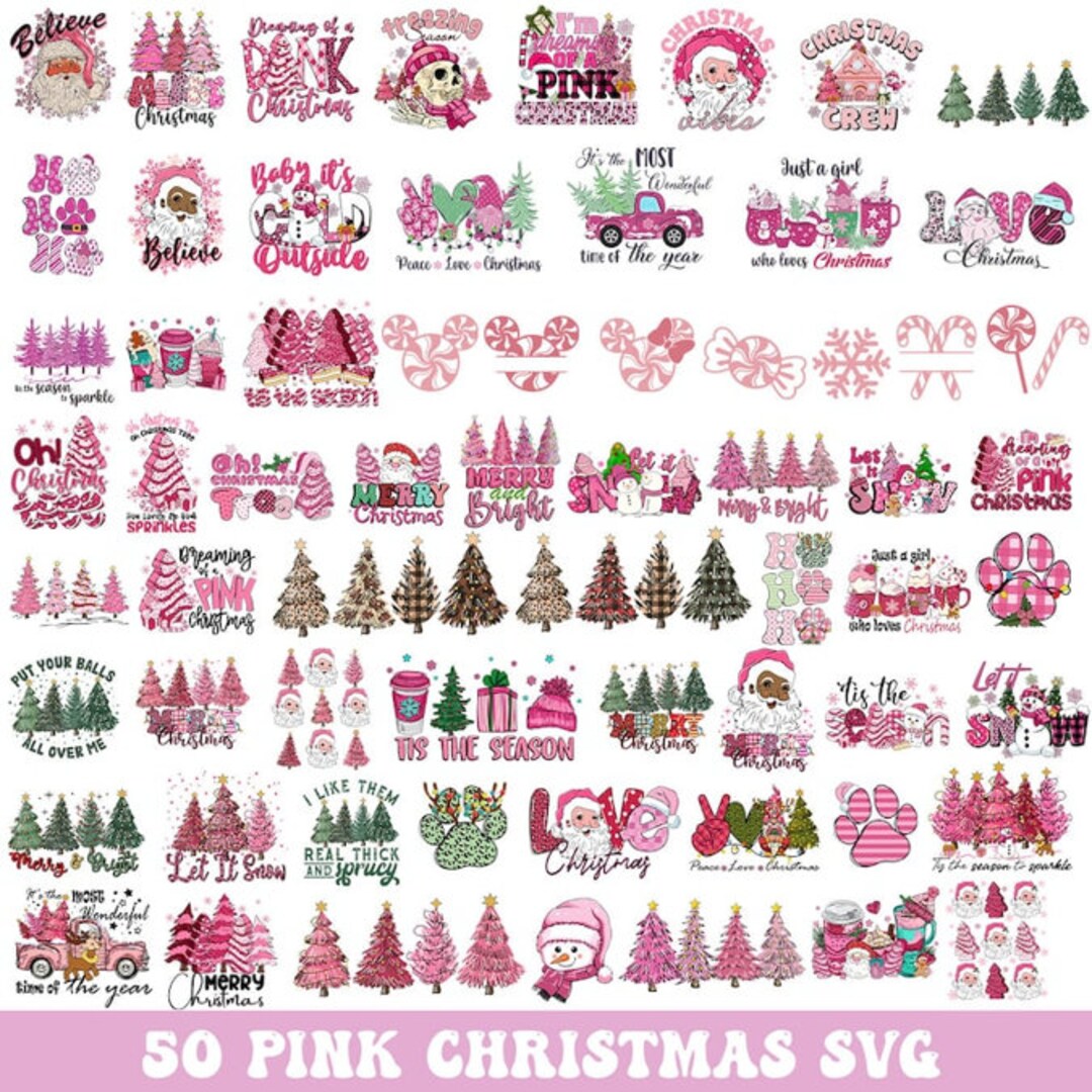 Pink Christmas SVG Bundle Pink Christmas PNG Pink Winter - Etsy