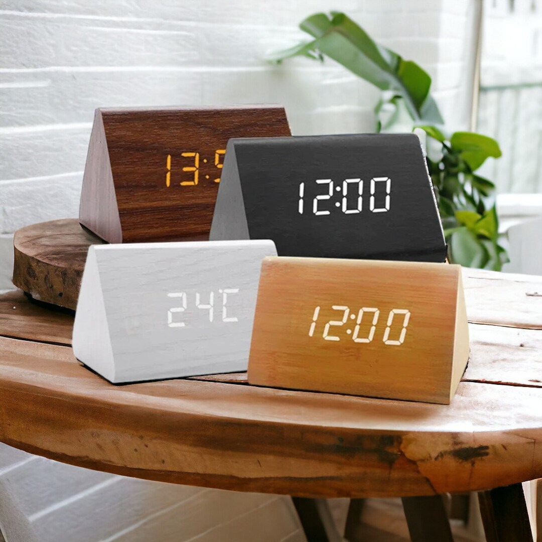 Triangle Wooden Alarm LED Clock Digital Clock Thermometer - Etsy